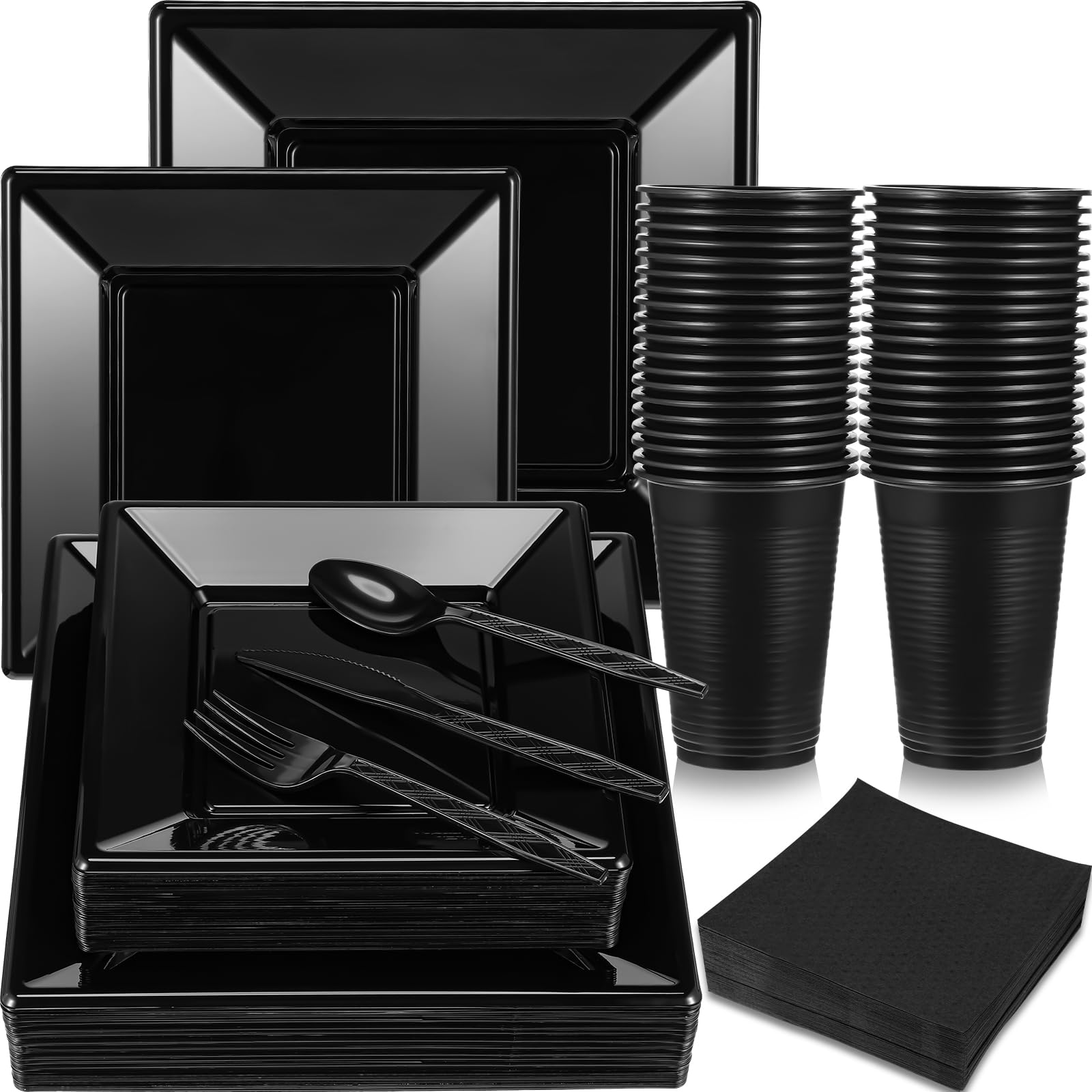 Amazon.com: FoldTier 700 Pcs Plastic Disposable Black Party Dinnerware ...