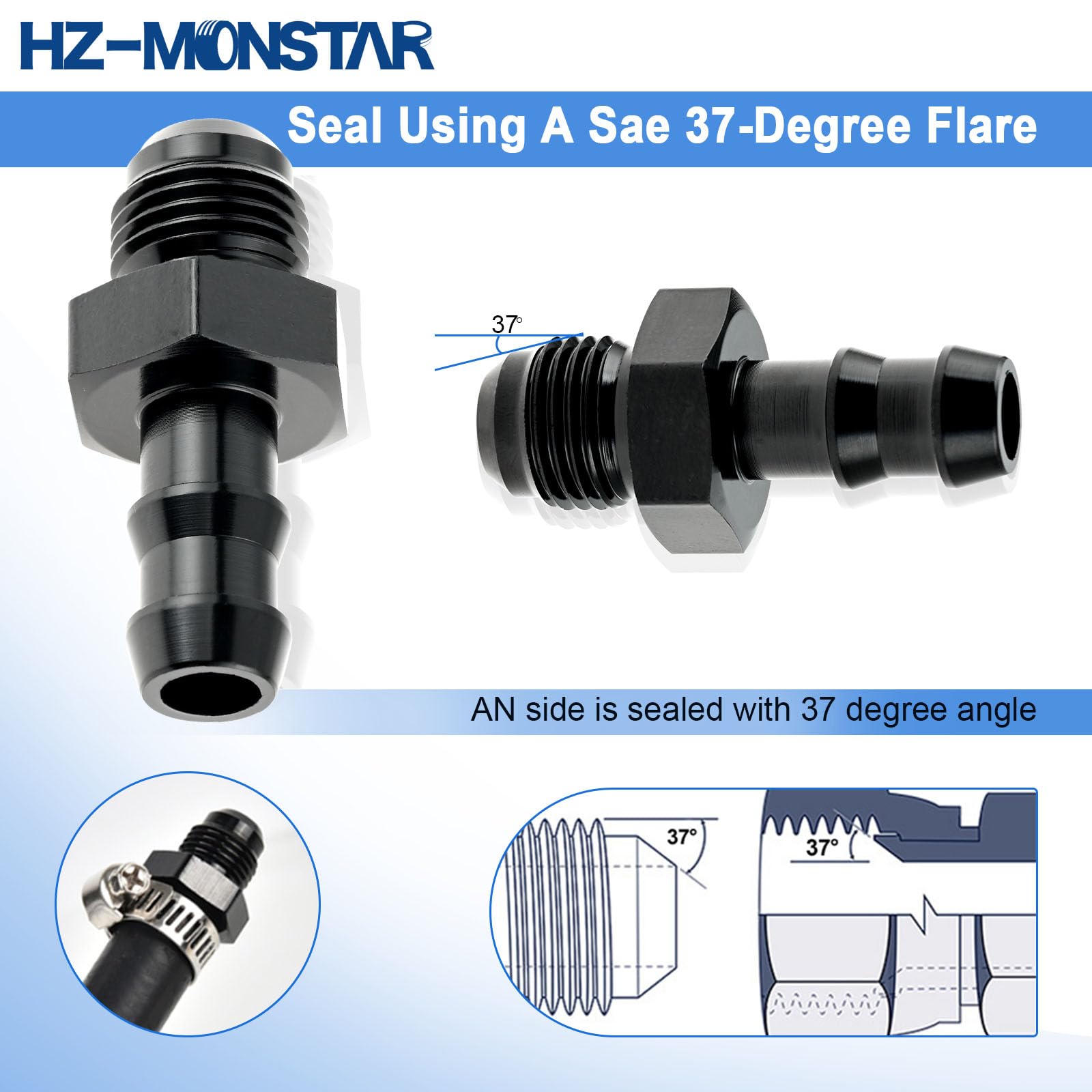 Snapklik.com : HZ-MONSTAR 6AN Male Flare To 3/8 Hose Barb Straight ...