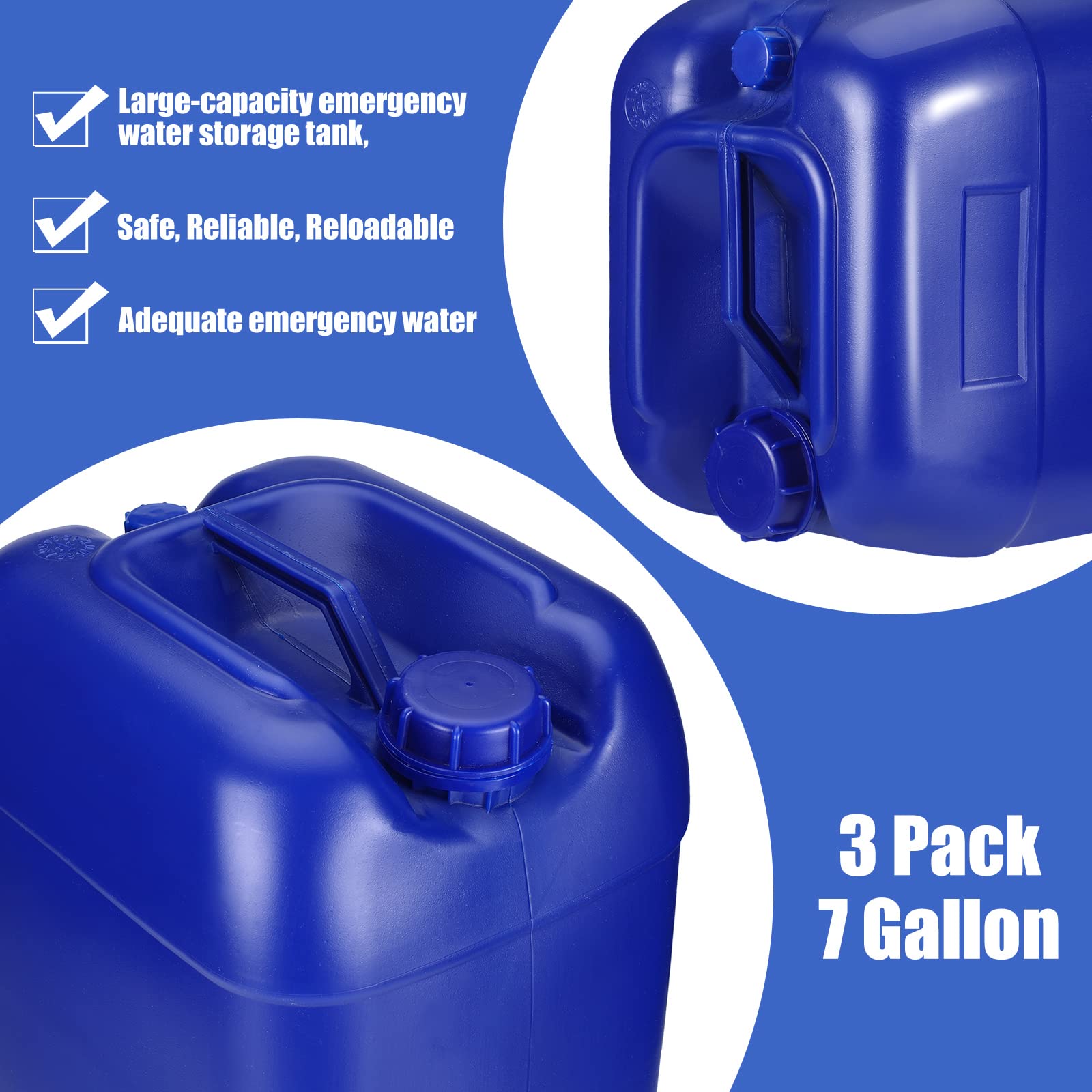 3 Pack 7 Gallon Water Storage Stackable Water Container with Reinforced ...