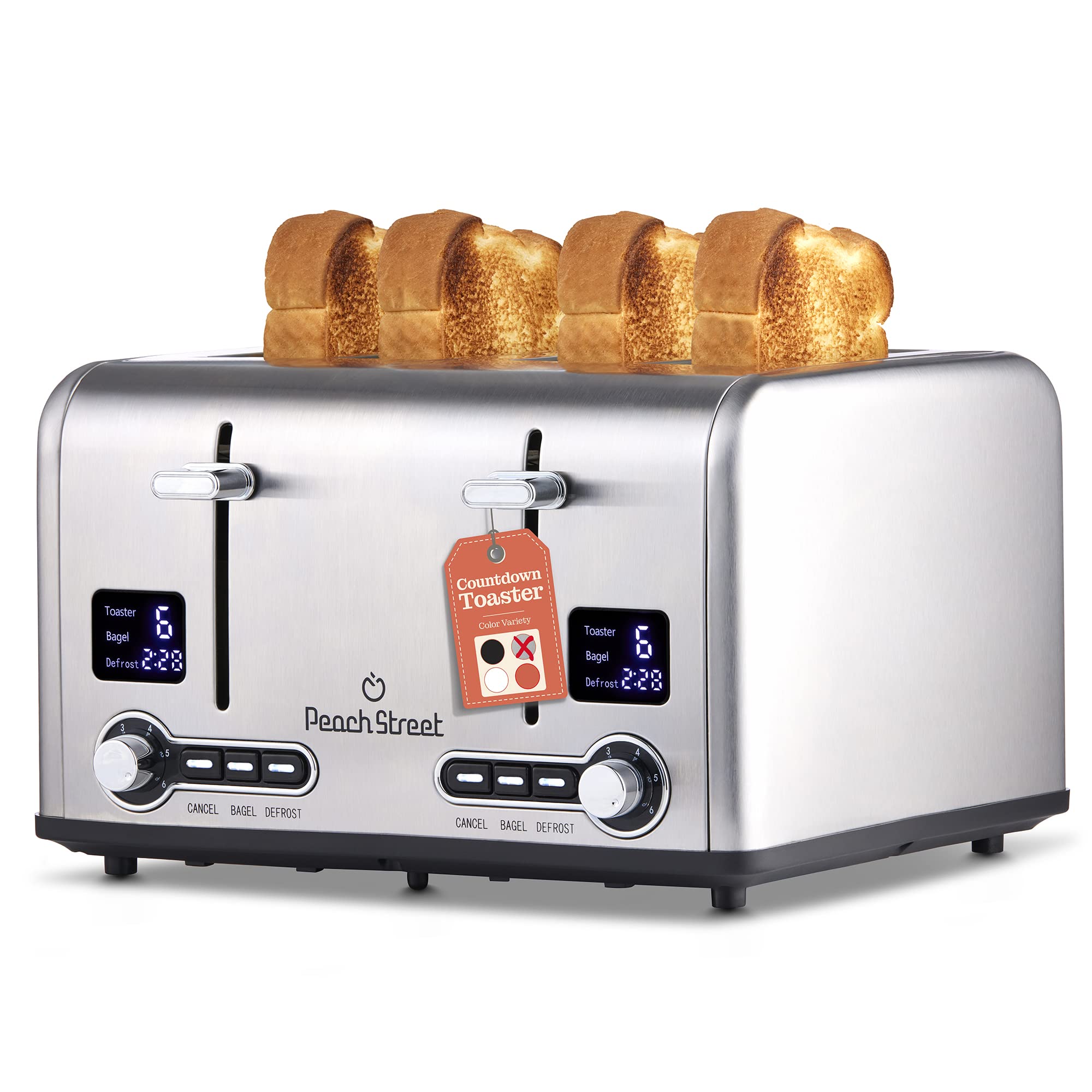 Peach Street Slice Toaster Compact Bread Toaster with Digital Countdown ...