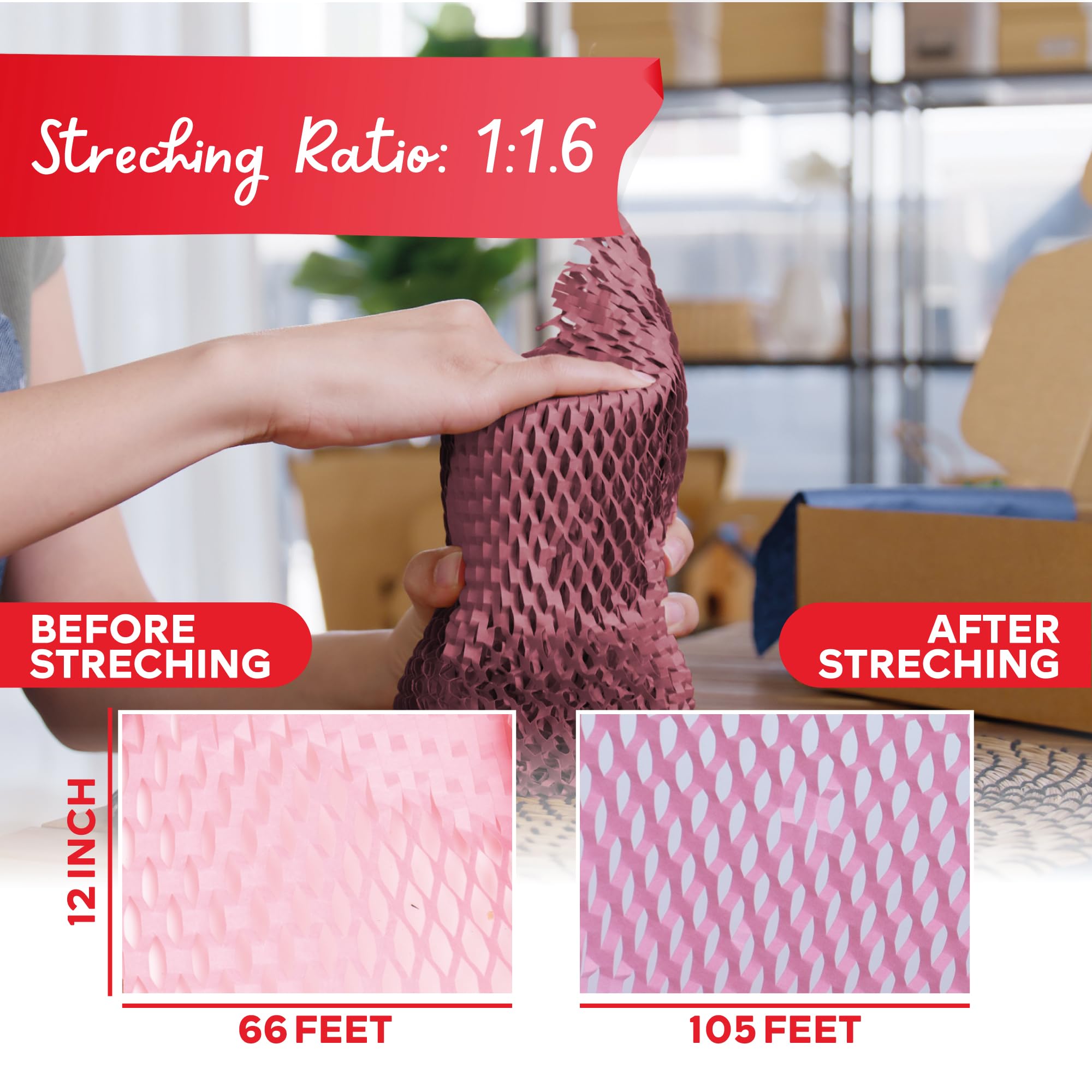 Snapklik.com : Pink Honeycomb Packing Paper For Moving 12-Inch X 66 ...