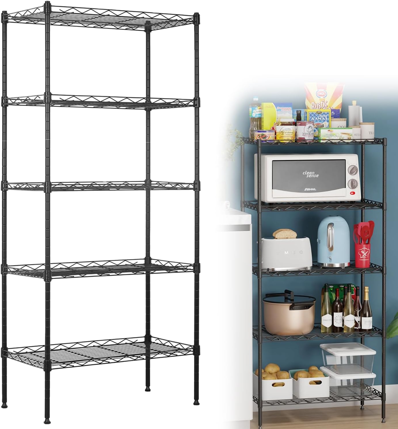 SONGMICS 5-Tier Metal Storage Rack, Shelving Unit with X Side Frames ...