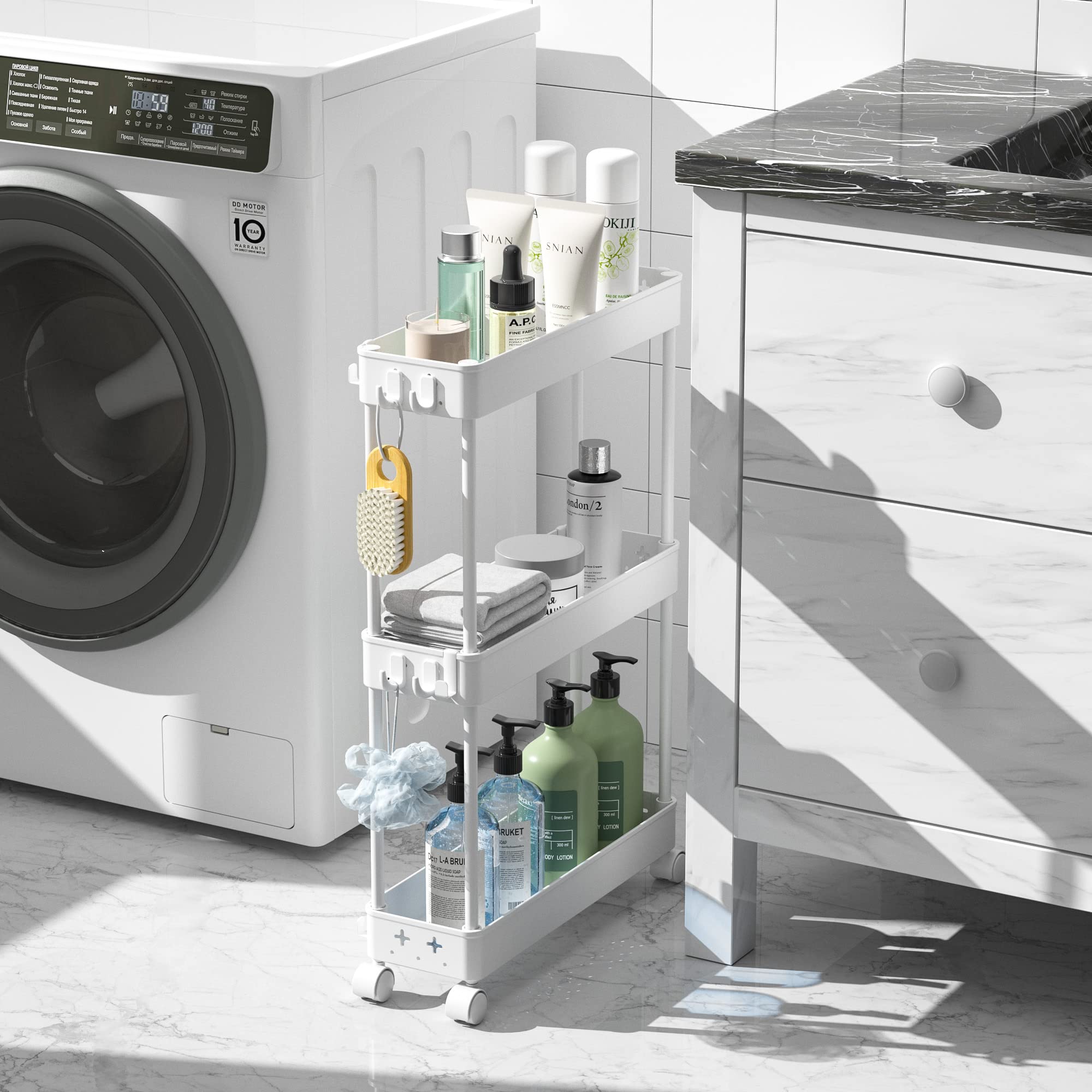 Snapklik.com : 3-Tier Slide Out Storage Cart, Slim Rolling Carts On ...