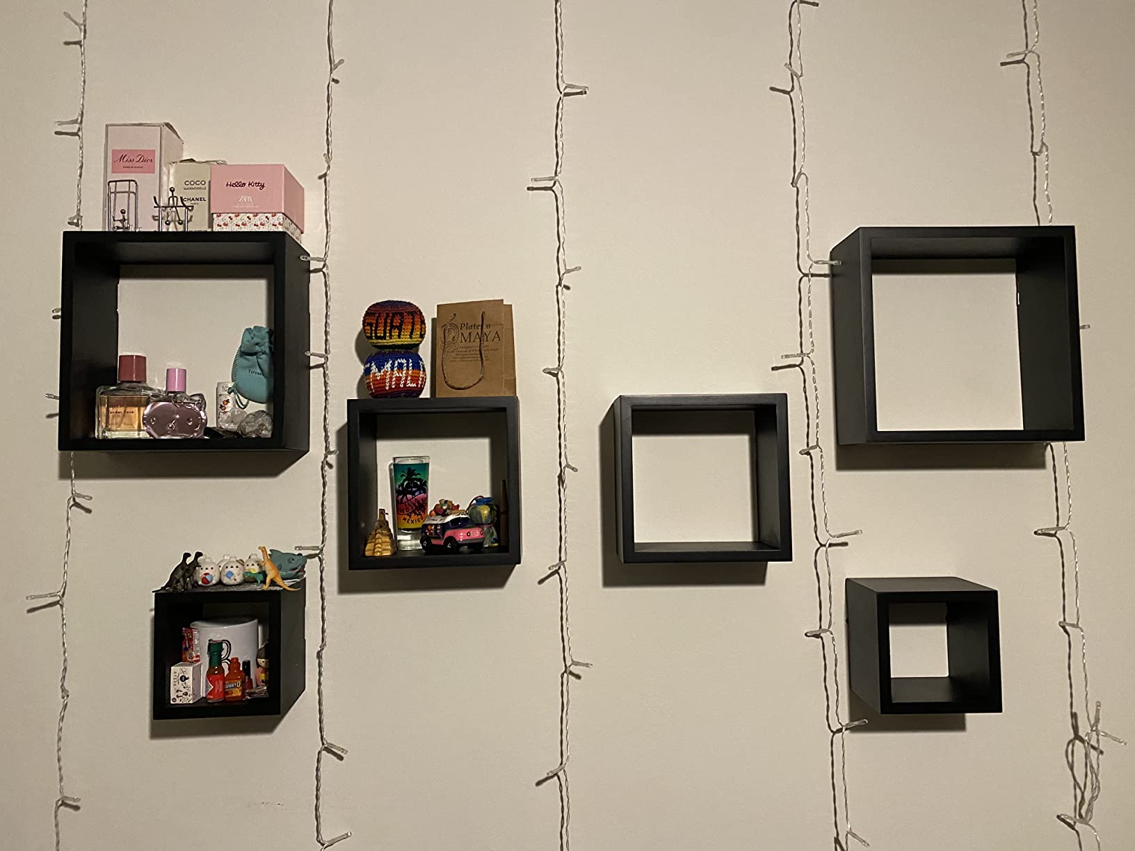 $7/mo - Finance MELANNCO Floating Wall Square Cube Shelves - Wood, Set ...