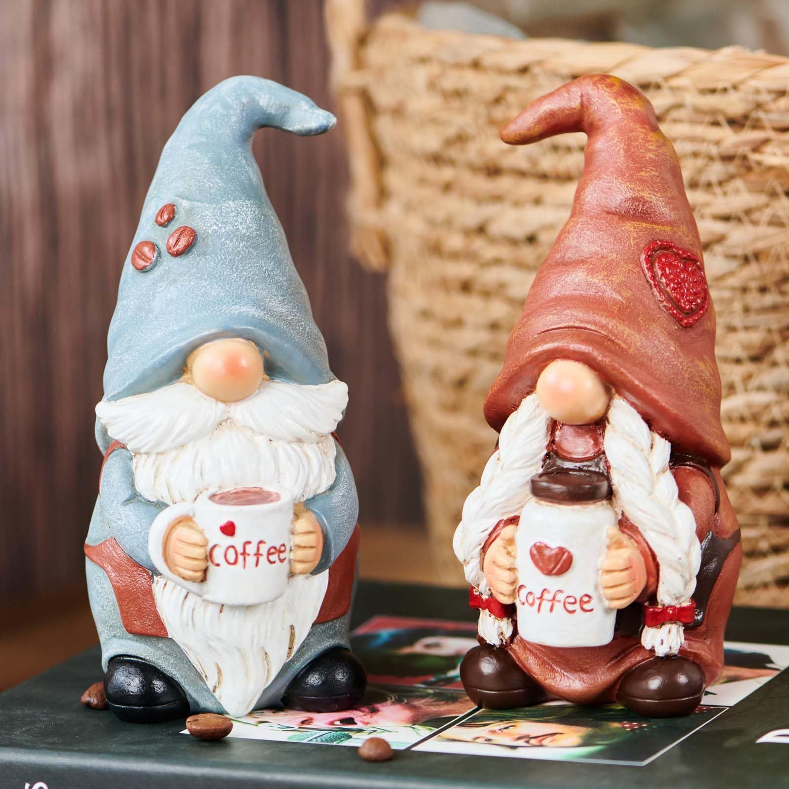 Amazon.com: VIVIANYO HD Coffee Couple Gnomes Figurines Resin Miniature ...