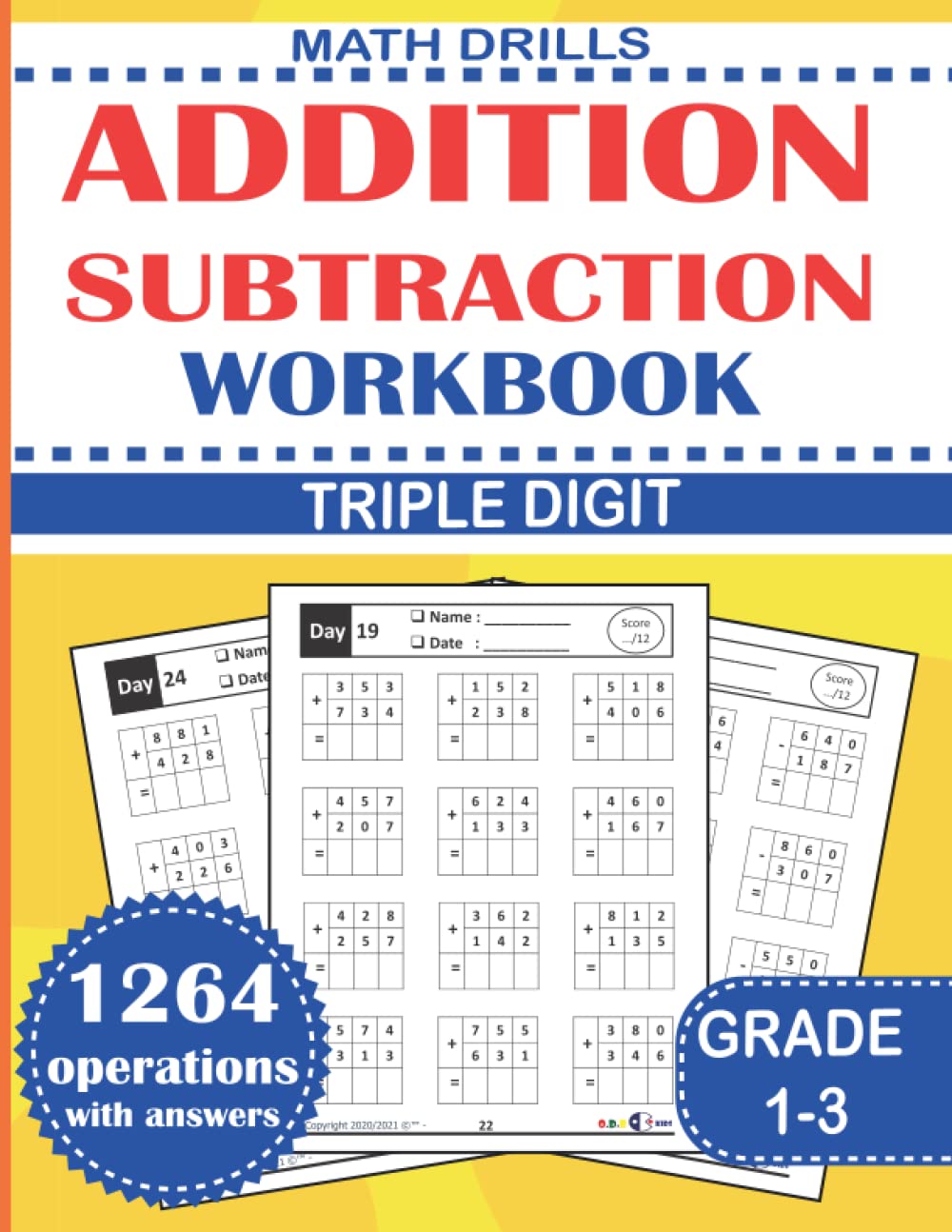 math drills-Triple Digit Addition And Subtraction Workbook: 100 ...