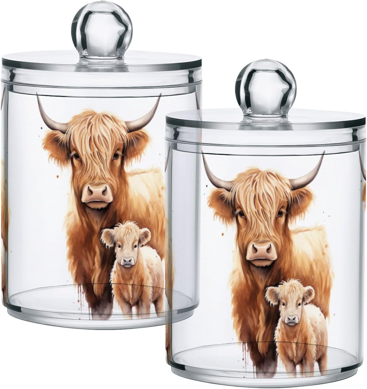 Highland Cow Plastic Storage Containers - 2 Pack Qtip Holder Dispenser ...
