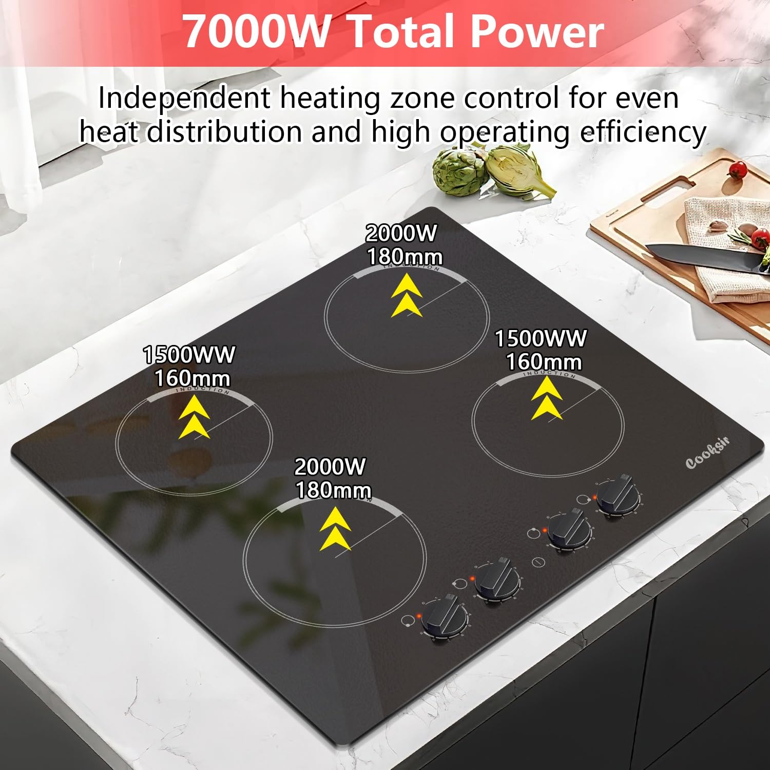 4 Burner Induction Cooktop - 24 Inch Induction Stove Top 7000W, Bulit ...