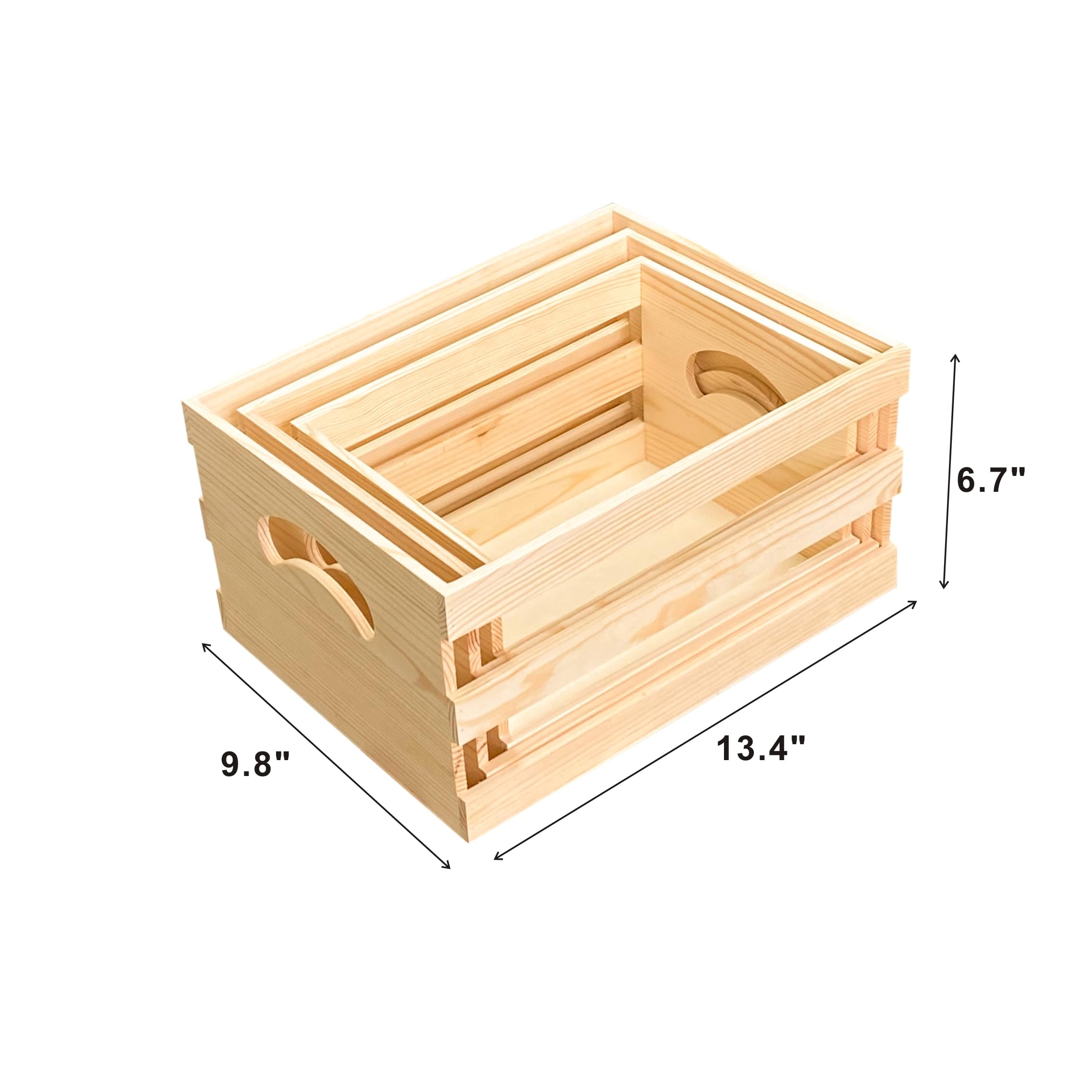 Set of 3 Wooden Pallet Crates Nesting Unfinished Wood Trays Storage for ...