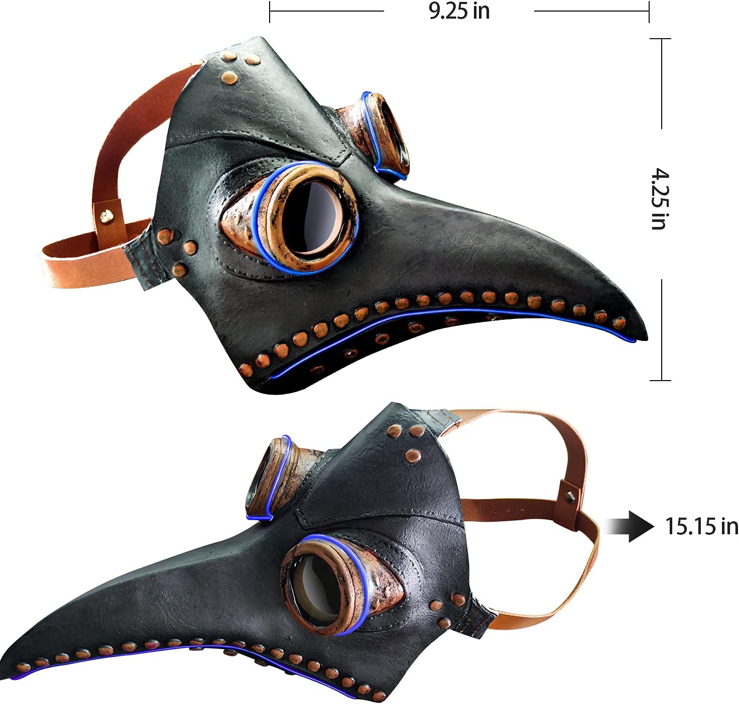 Gearsnug Plague Doctor Bird Mask Long Nose LED Glow Dr Bird Crow Mask ...