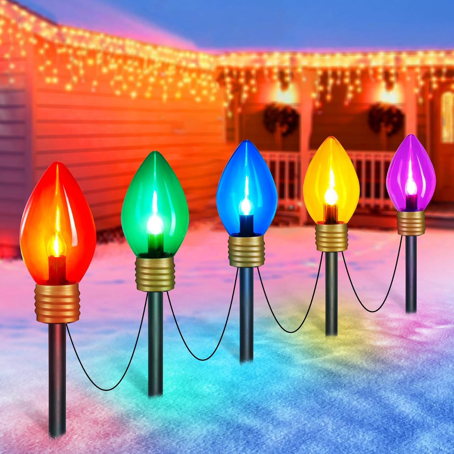 Brightown 4 Pack Jumbo C9 Christmas Pathway Lights Outdoor - Total 34 ...