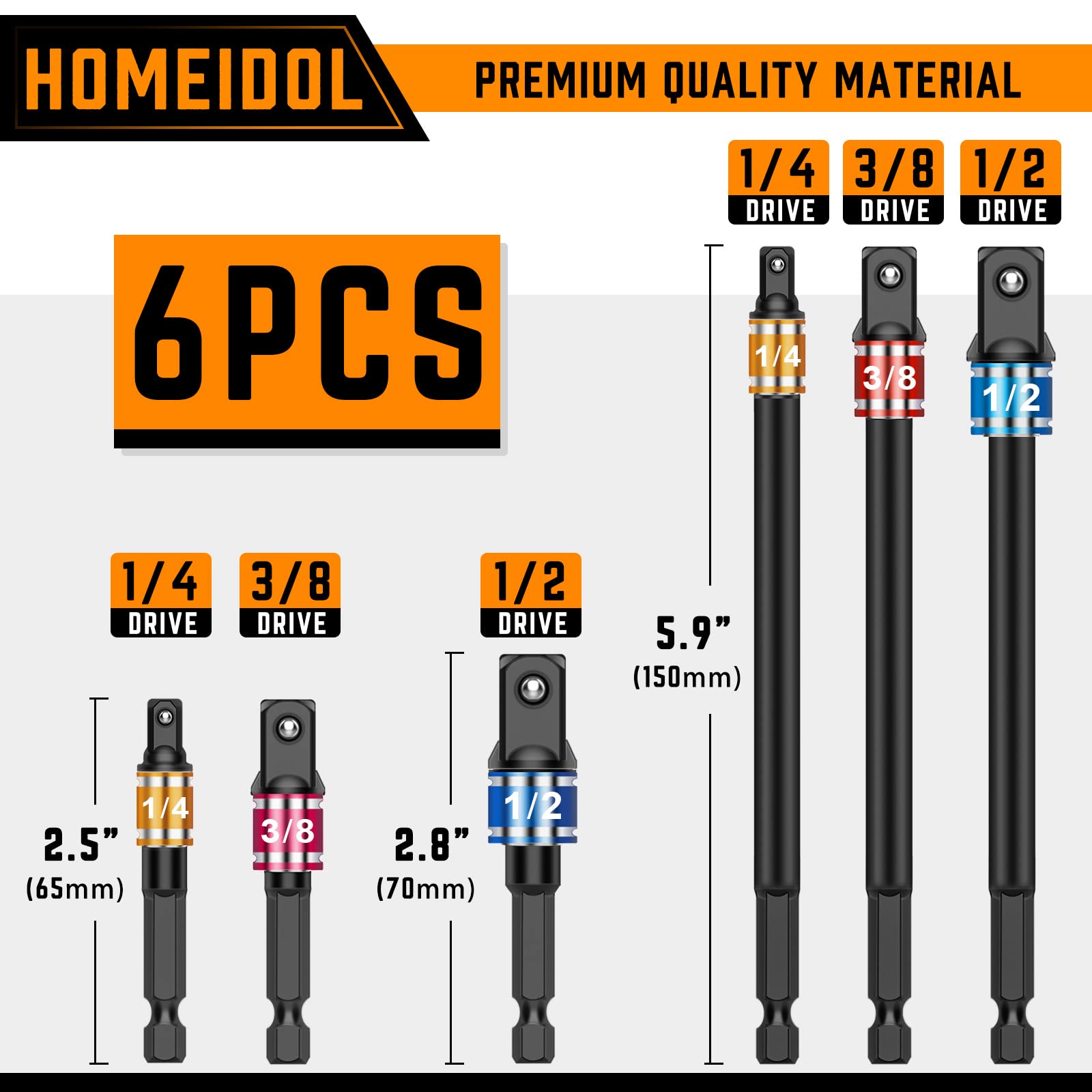 Snapklik.com : Impact Grade Socket Adapter Set, 3"& 6" Drill Socket ...