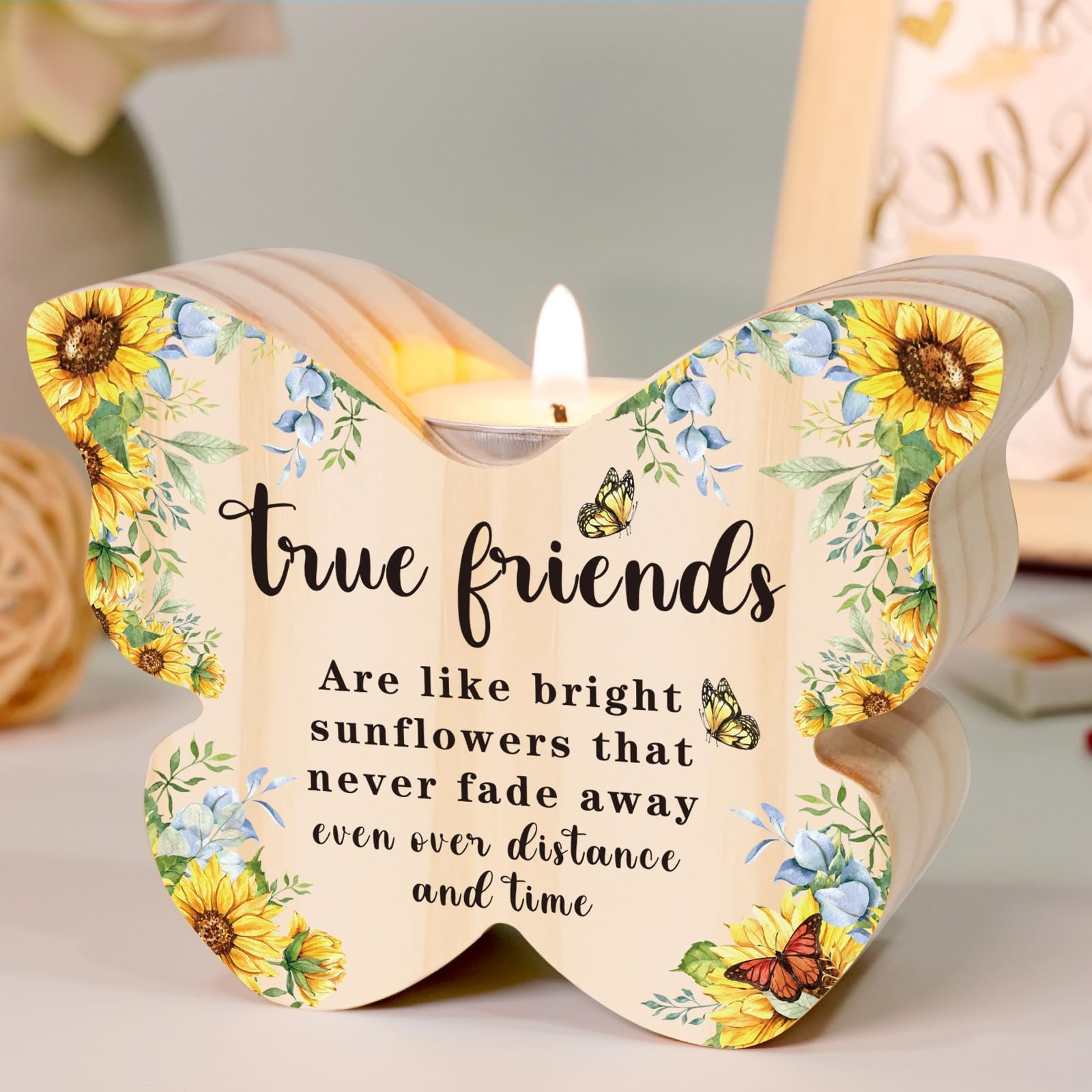 Amazon.com: Butterfly Wooden Friends Candle Holder for True Friend ...