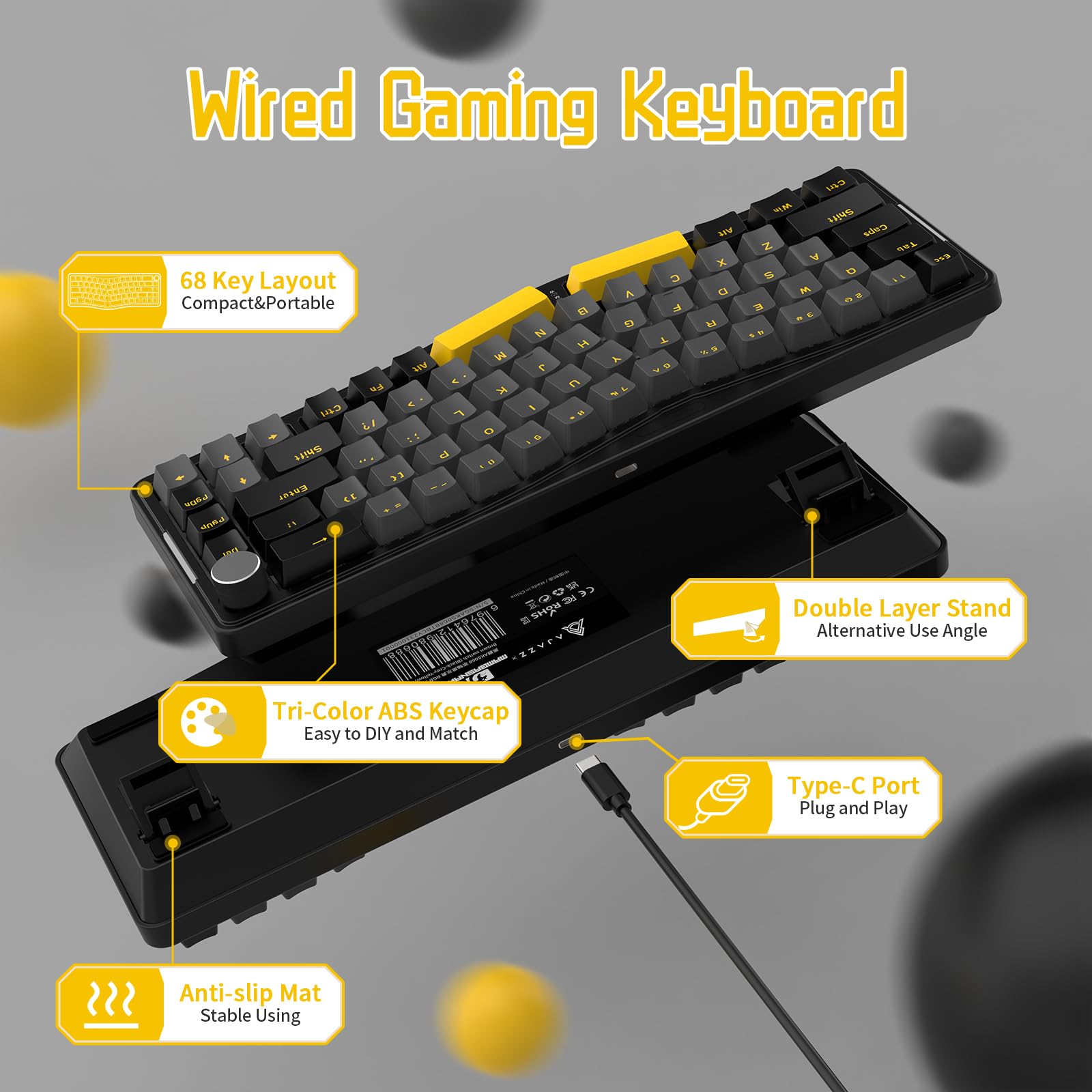 Snapklik.com : ATTACK SHARK AKS068 Wired Mechanical Gaming Keyboard 65% ...