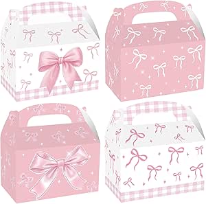 Amazon.com: CIEOVO 24 Pack Pink Bow Party Cardboard Treat Box Bow ...