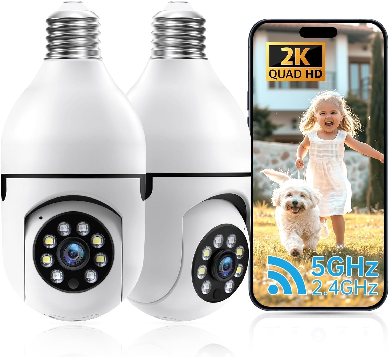 Amazon.com : 2K Light Bulb Security Camera 5G&2.4Ghz WiFi Security ...