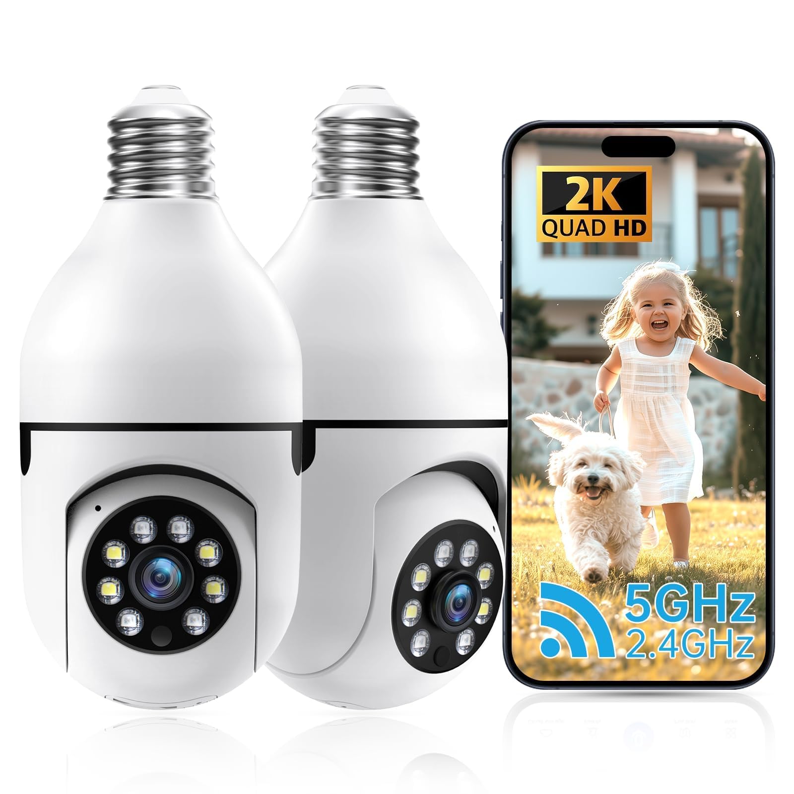 Amazon.com : 2K Light Bulb Security Camera 5G&2.4Ghz WiFi Security ...