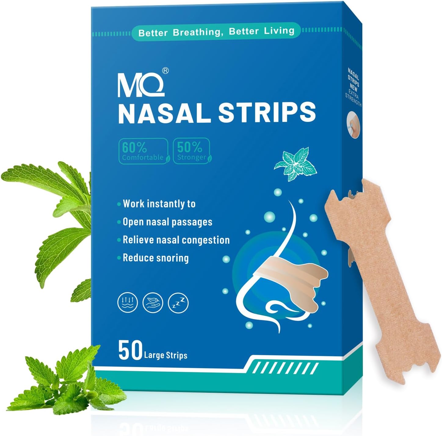 Amazon.com: MQ 100ct Nasal Strips for Snoring Mint Scent Nose Strips ...