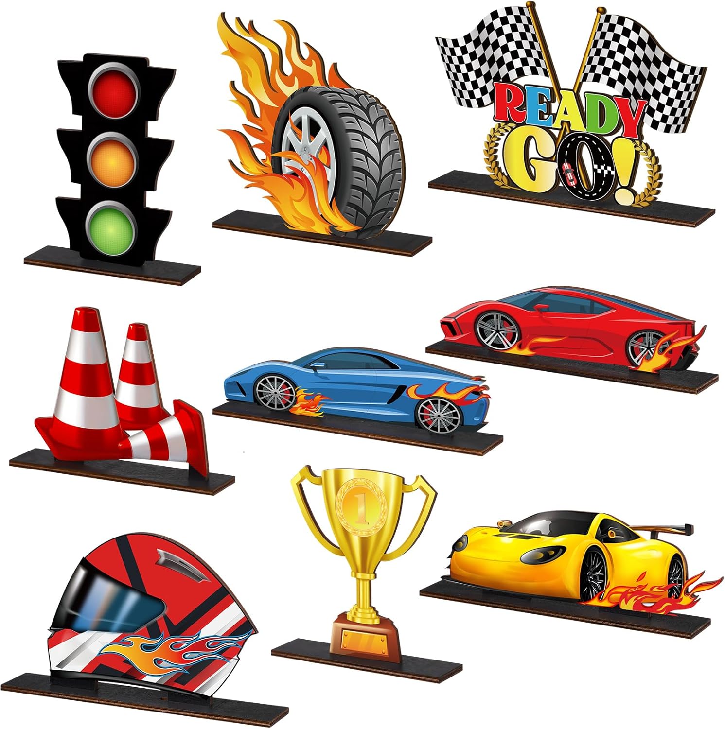 Amazon.com: Zonon 9 Pcs Race Car Wooden Table Centerpieces Racing Party ...
