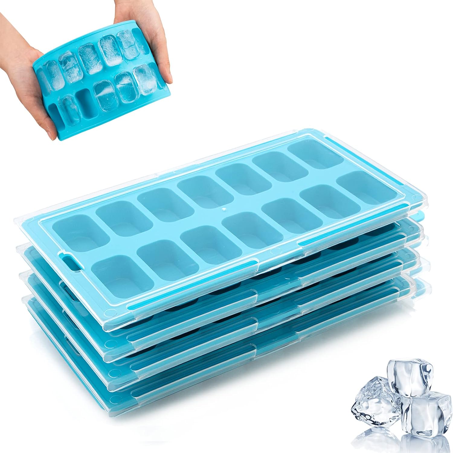 Amazon.com: Aichoof 4 Pack Stackable Ice Cube Trays with Lids for ...