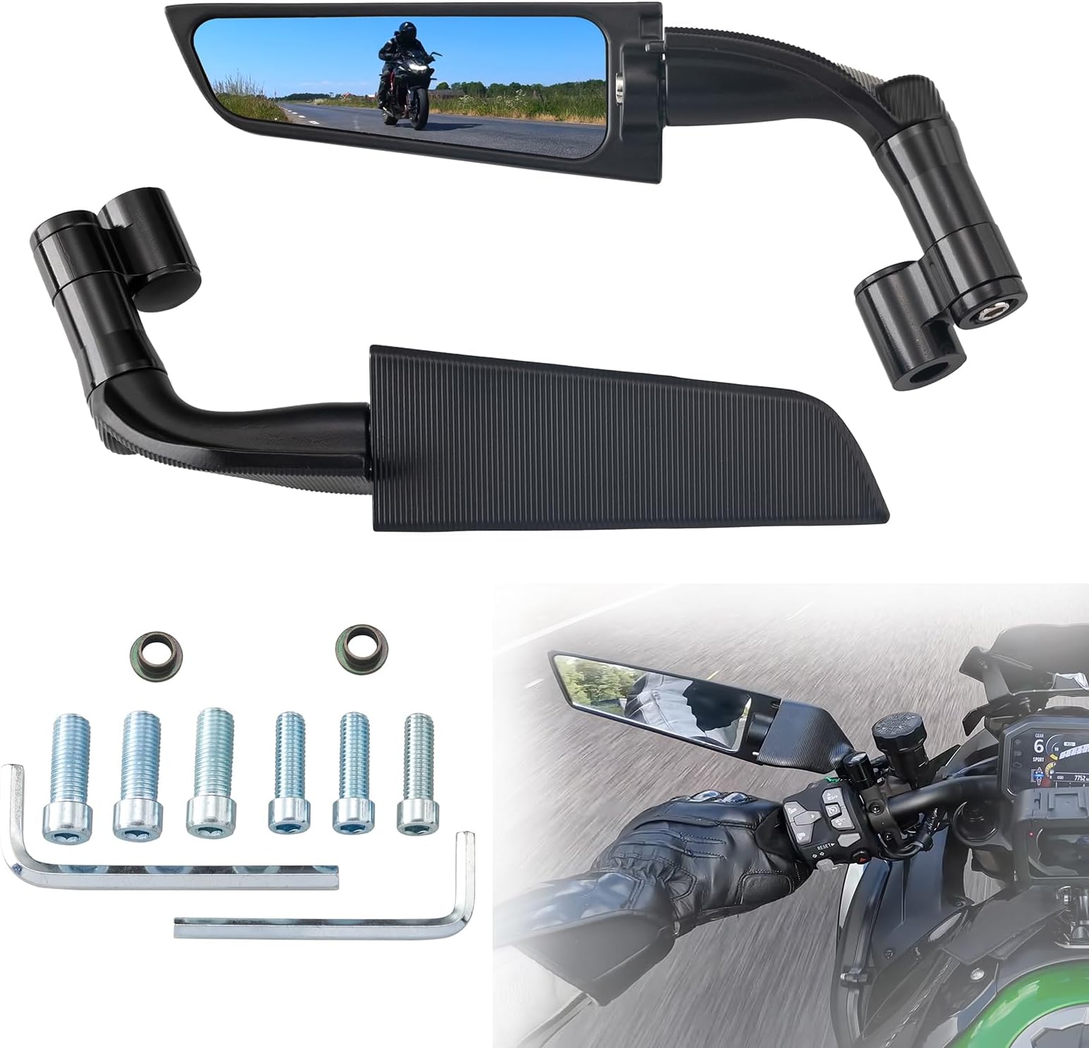Amazon.com: Xintre Racing Motorcycle Mirrors Stealth Wind Wing Side ...