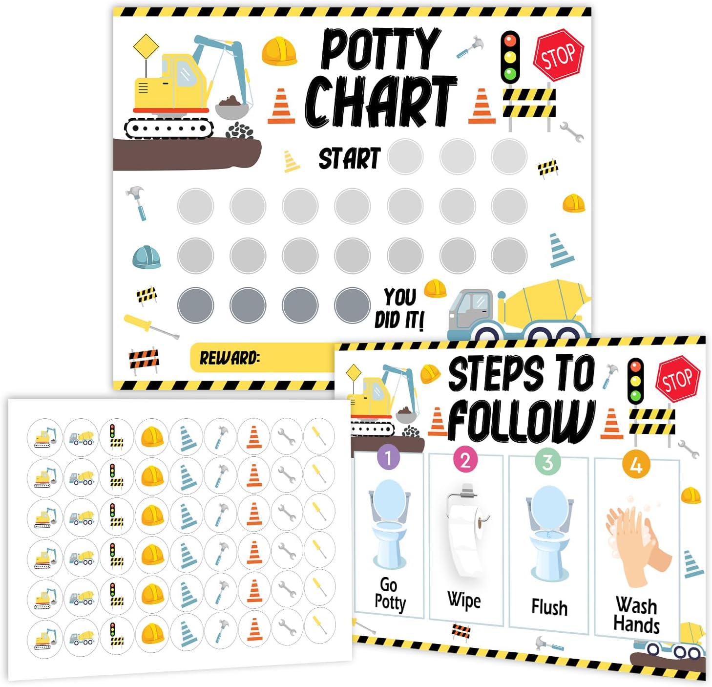 Amazon.com: Potty Training Sticker Chart, Construction Truck Design ...