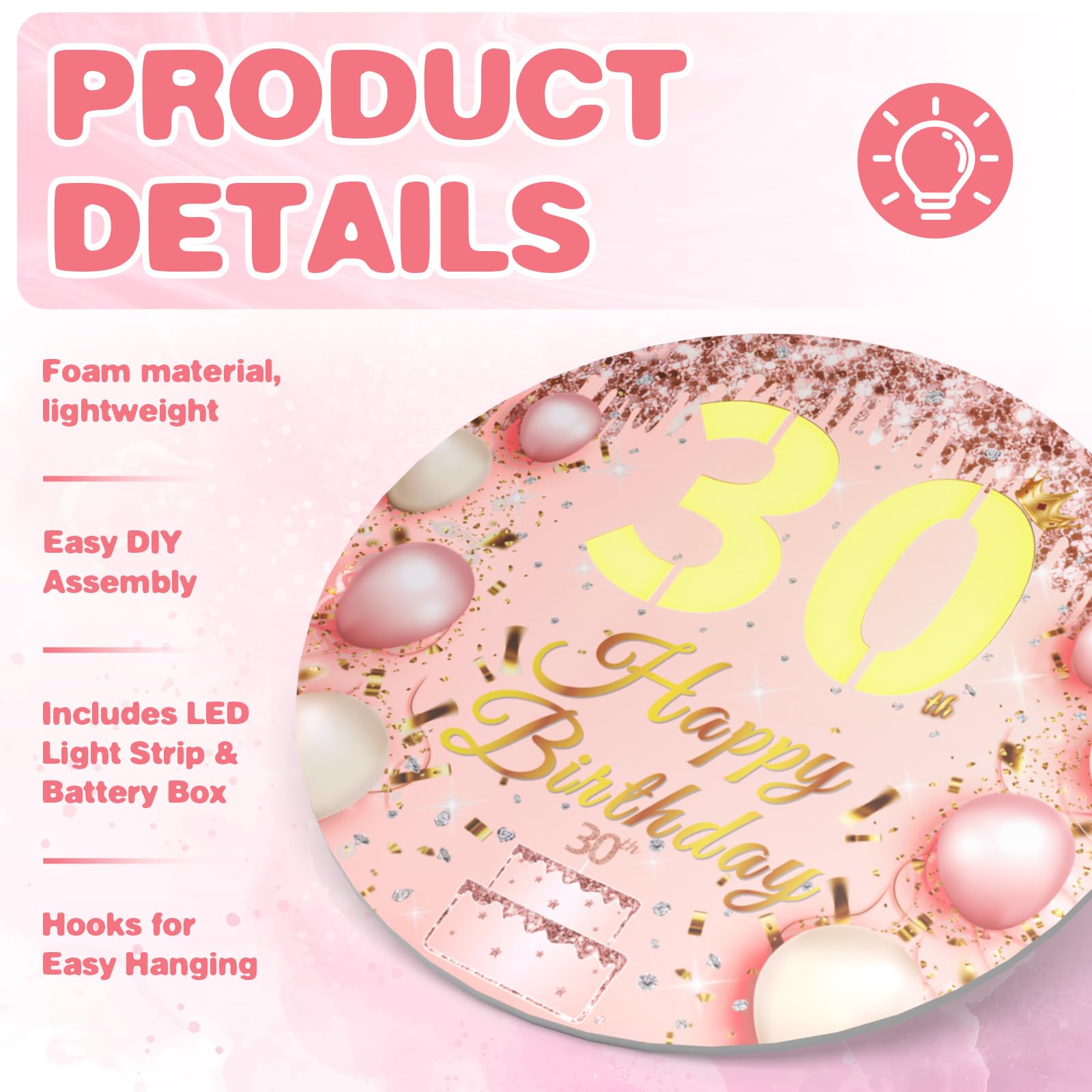 Snapklik.com : 30th Birthday Decorations For Her, Rose Gold Light Up 30 ...