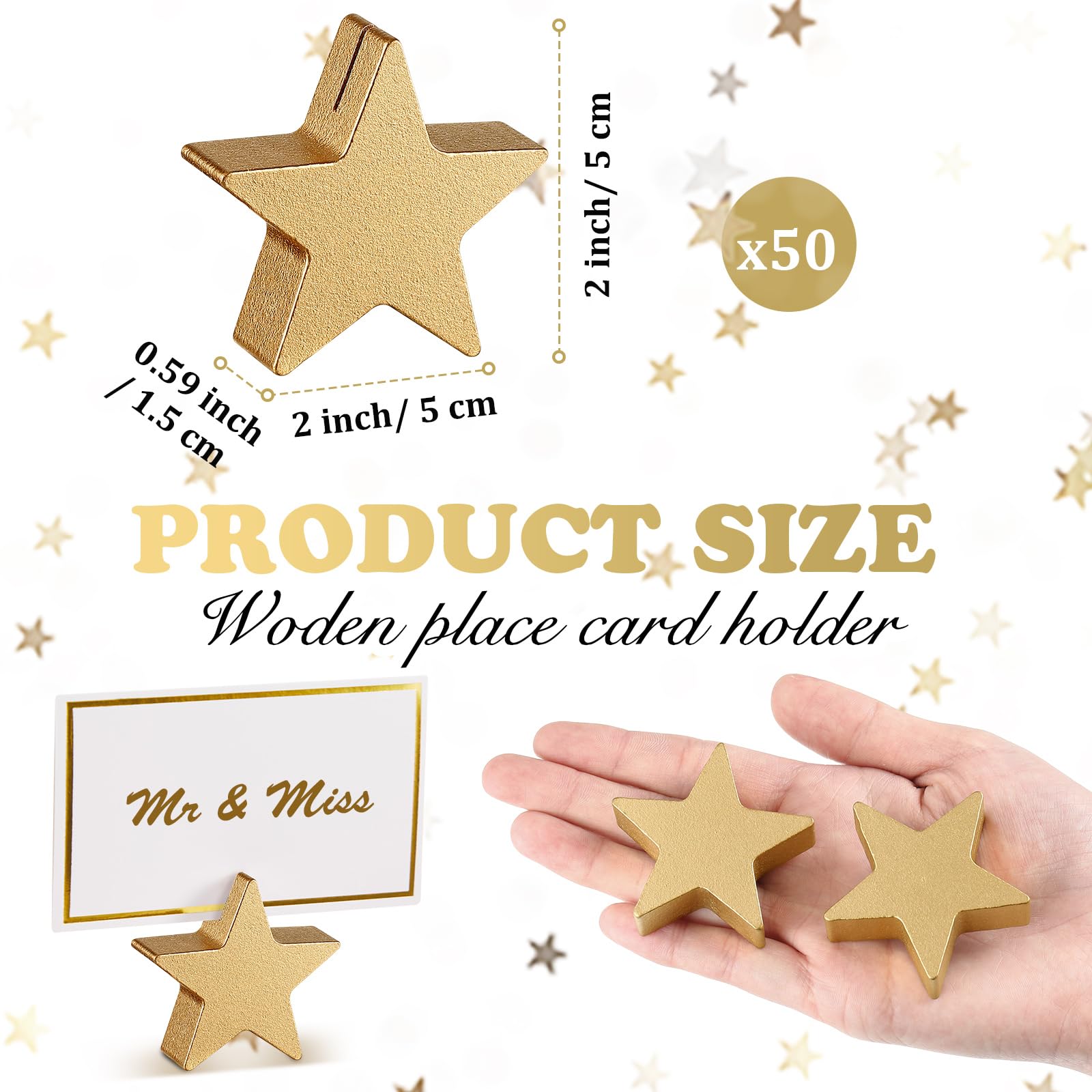 Snapklik.com : 24 Pcs Gold Star Wooden Table Place Card Holders Table ...