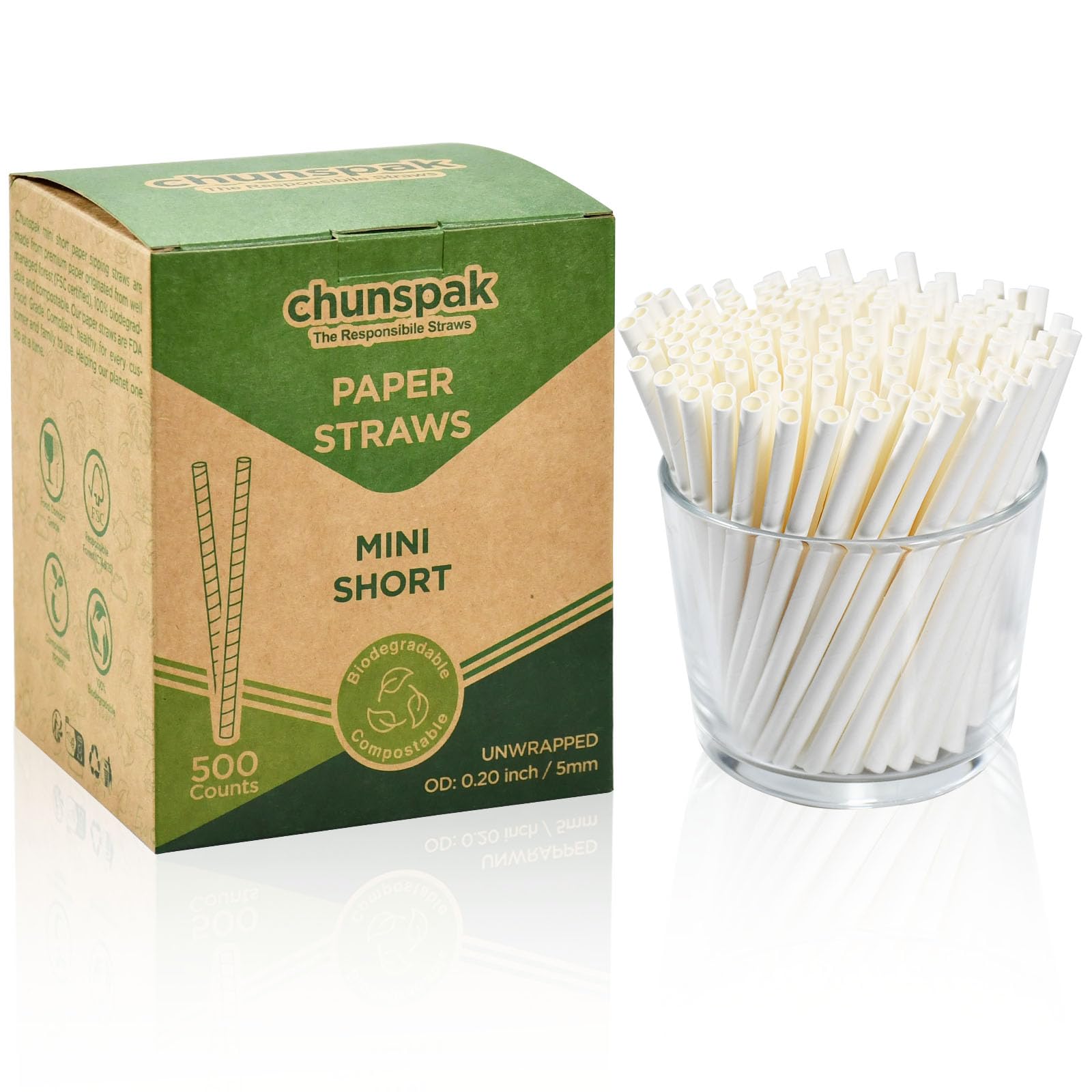 Amazon.com: Chunspak 4'' x 0.2'' Mini Paper Sipping Straws, Tasting ...