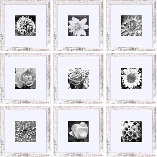 Amazon.com - Yaetm 8x8 Picture Frames with Mat for 4x4 Set of 9, Rustic ...