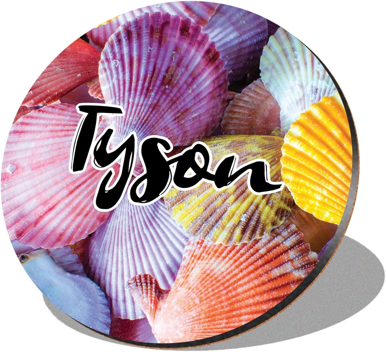 1 x Round Coaster - Name Tyson Sea Shells Letter Lettering Initial Cork ...