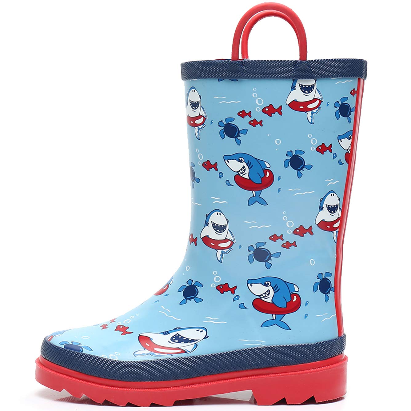 SOLARRAIN Boys Rubber Waterproof Rain Boots with Easy On Handles Non ...