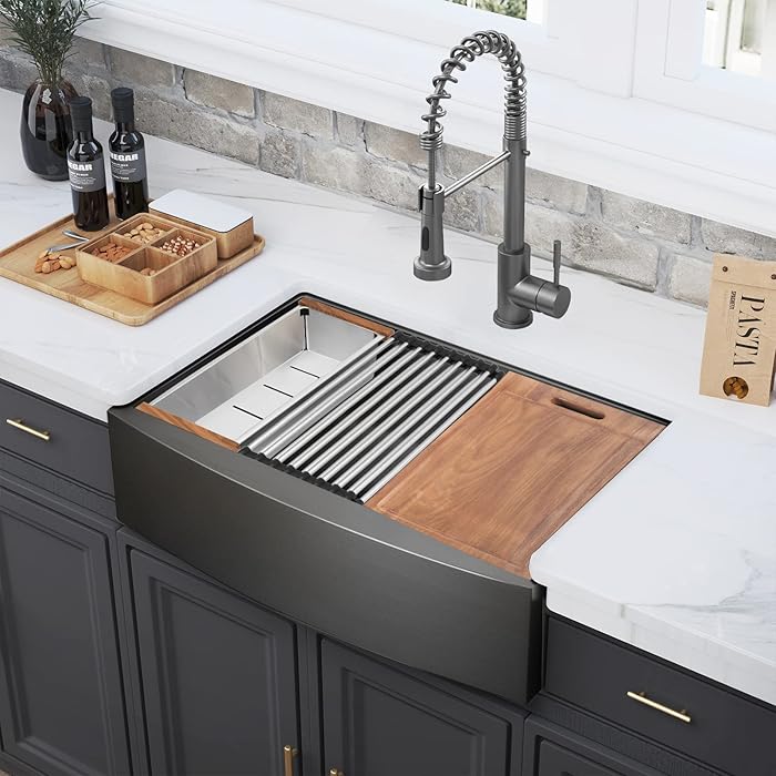 Buy CELAENO 30 Inch Gunmetal Black Farmhouse Sink, Single Bowl ...