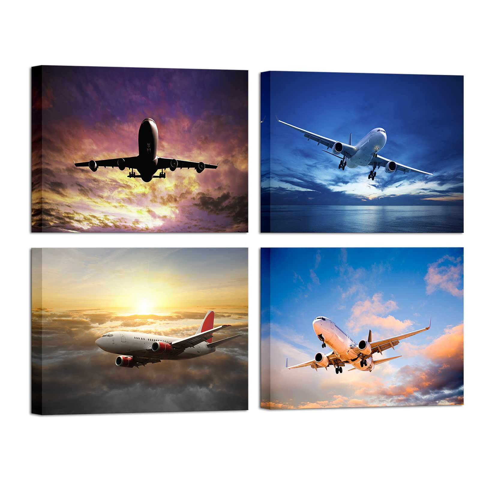 Amazon.com: Artsbay 4 Piece Airplane Wall Art Plane Flying in Sky Over ...