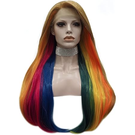 Amazon.com: IMSTYLE Multicolor Lace Front Wigs Rainbow Colorful Green ...