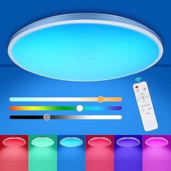 RGB Flush Mount Ceiling Light Dimmable with Remote Control, 24W Color ...