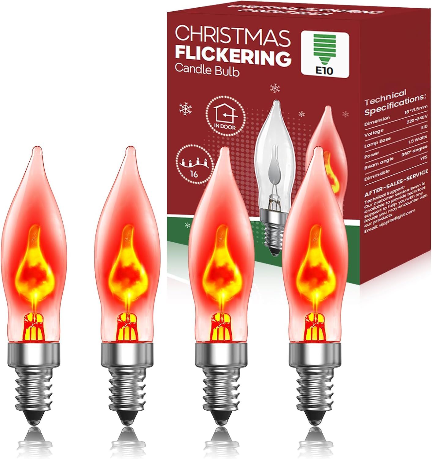 BrightArk E10 Flickering Flame Tip Light Bulbs, Spare Christmas Light ...
