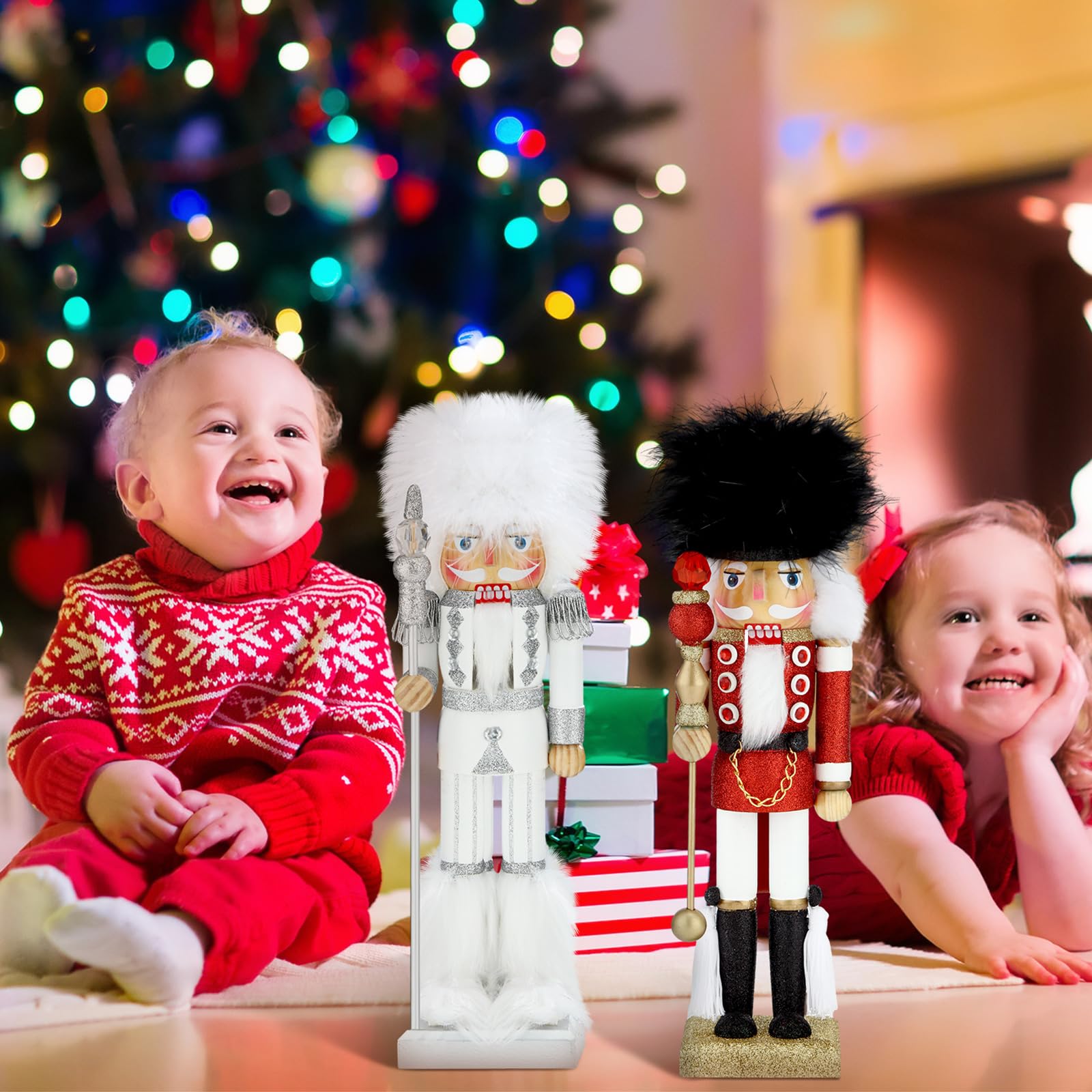 Soaoo 2 Pcs Christmas Nutcracker Ornament 14'' Wooden Nutcracker ...