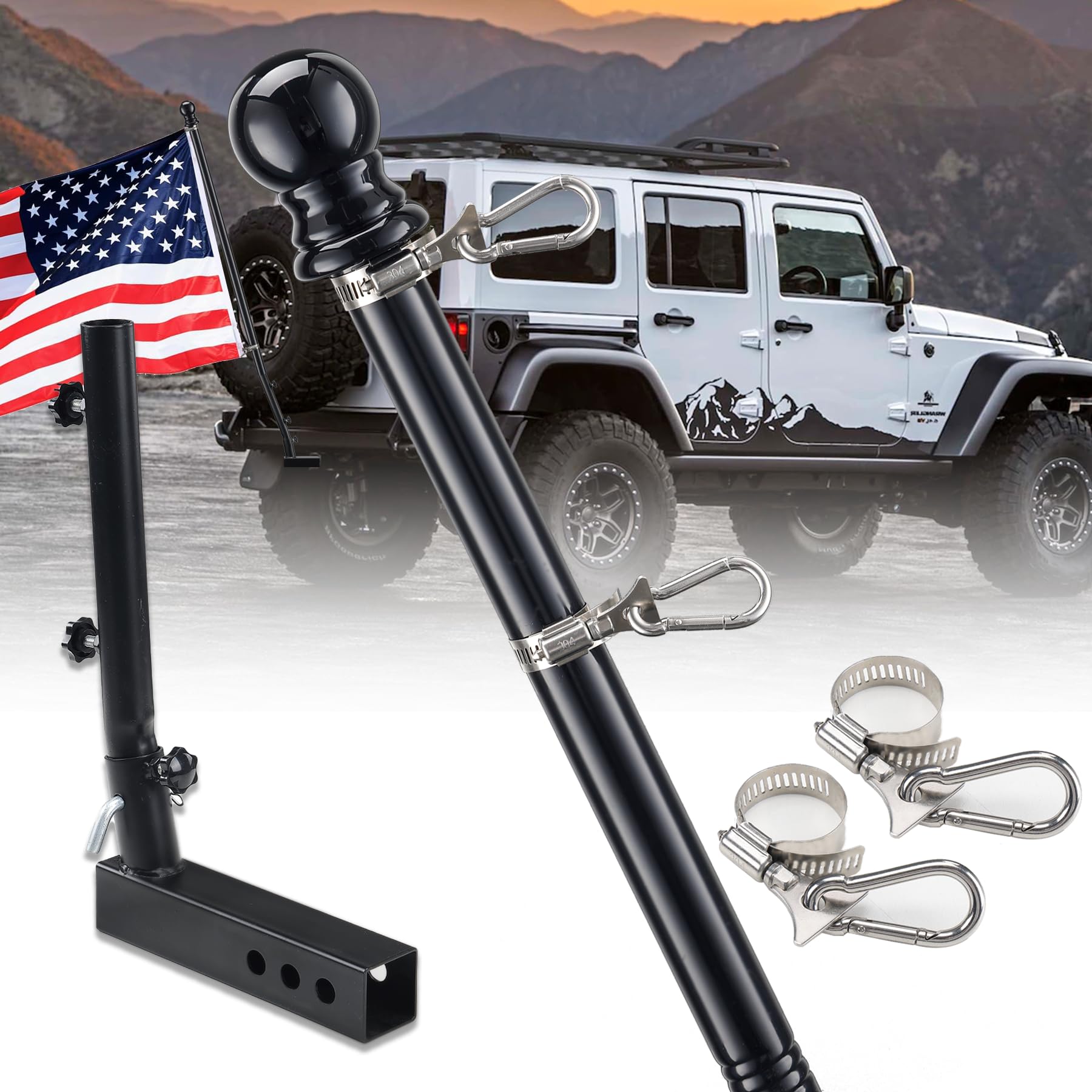 Amazon.com : Truck Flag Pole Kit with Trailer Hitch Holder - 6FT Heavy ...