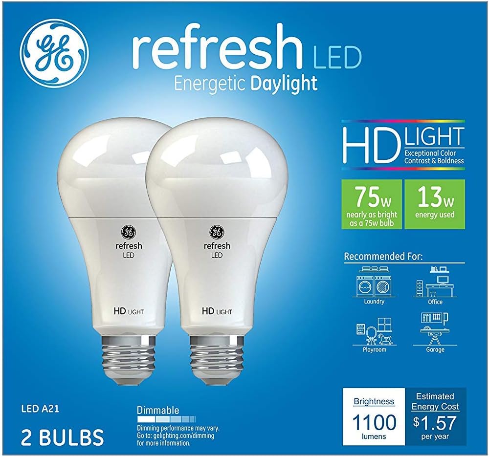 GE Refresh LED Light Bulbs, 75 Watt, Daylight, A19 (2 Pack) - Amazon.com