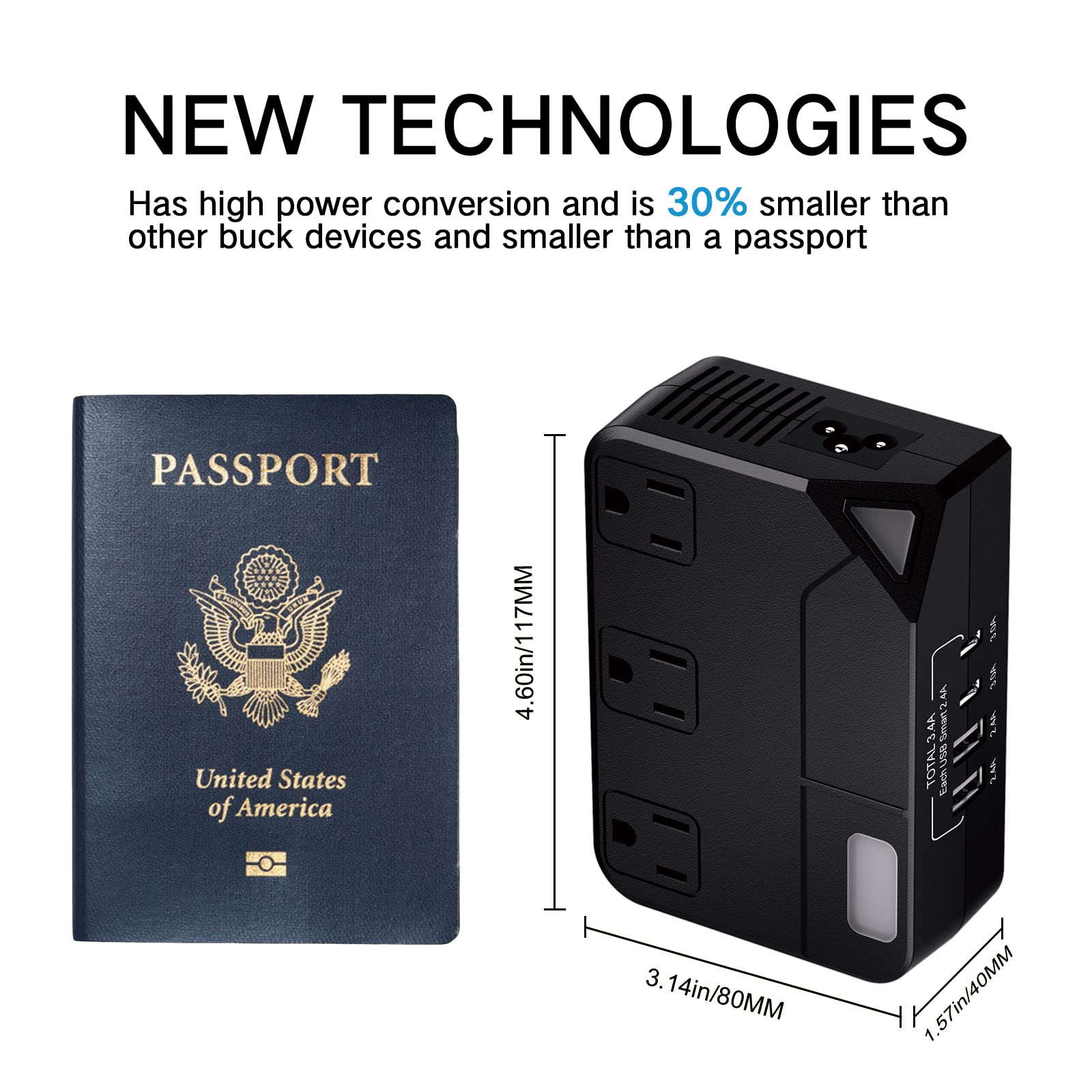 Universal 100V-220V Travel Adapter, 250W Travel Voltage Converter for ...