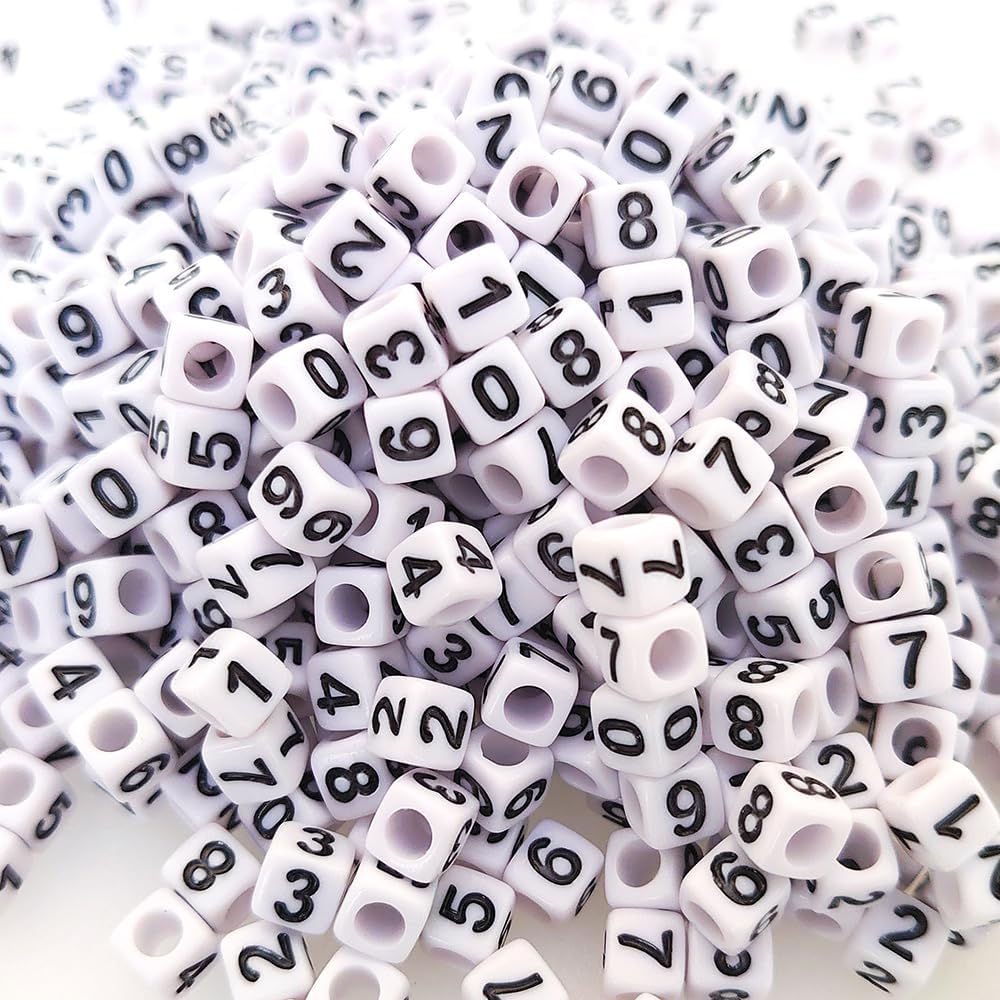 Amazon.com: Amaney 400pcs White Acrylic Number Beads 6x6mm Mixed Number ...