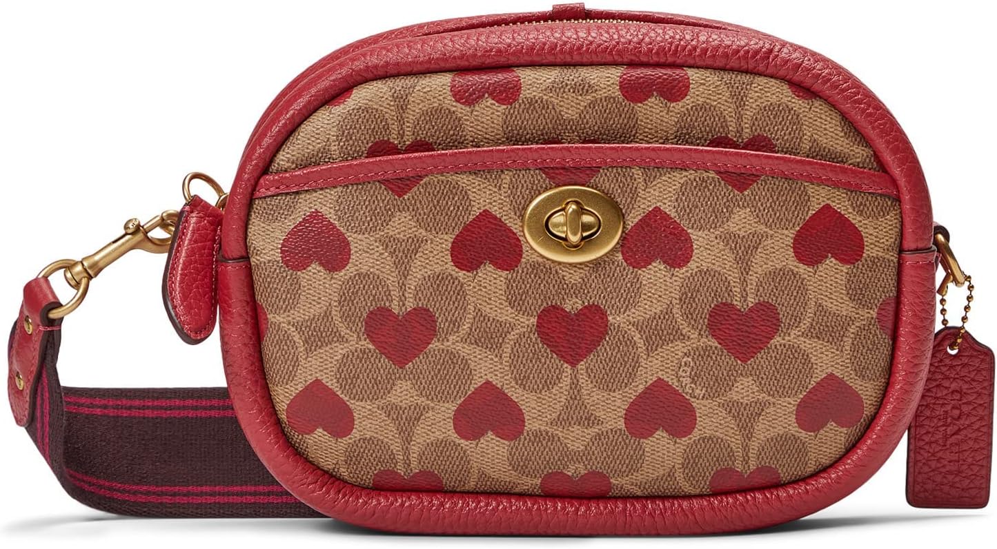 COACH Bolsa de lona recubierta con estampado de corazón para cámara con ...