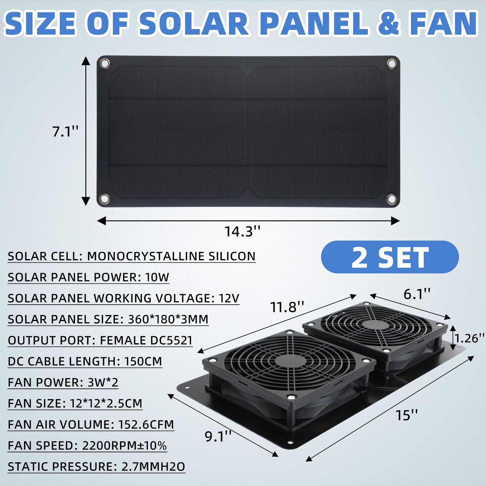 Snapklik.com : 2 Sets Solar Powered Fan Kit Solar Panel Fan Kit 10w ...