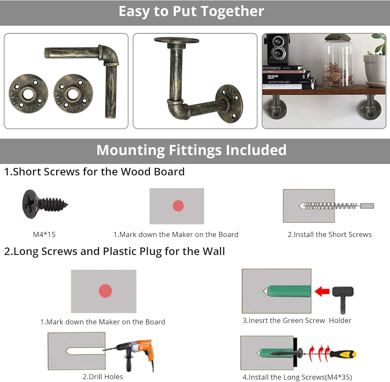 Pipe Shelf Brackets,HOMGEN 2PcsTube Rack Pipe Shelf Brackets Industrial ...