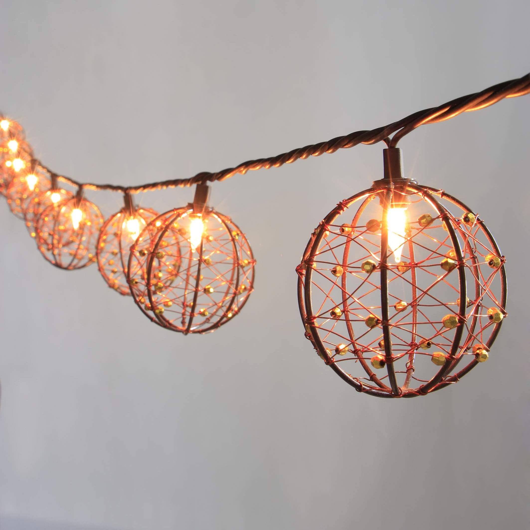 ZHONGXIN Outdoor Patio String Lights, 10 Mini Bulbs with Beaded Copper ...