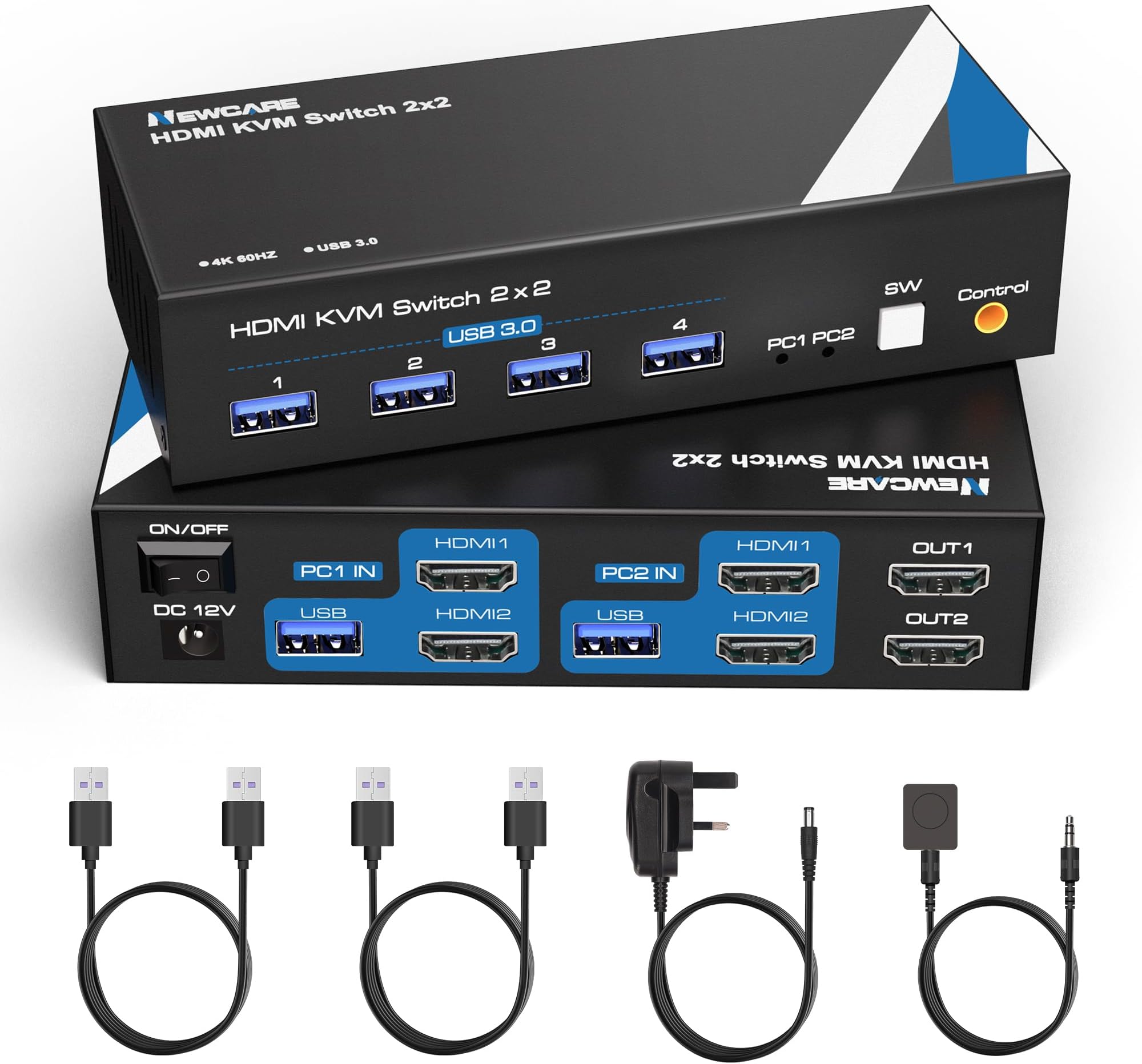 NEWCARE KVM Switch 2 Monitors 2 Computers, 4K@60Hz KVM Switch HDMI 2 ...