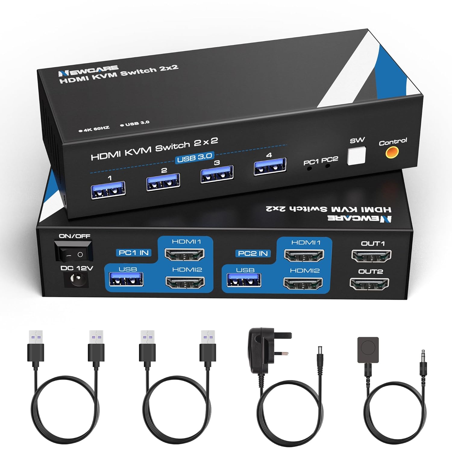 NEWCARE KVM Switch 2 Monitors 2 Computers, 4K@60Hz HDMI KVM Switch HDMI ...
