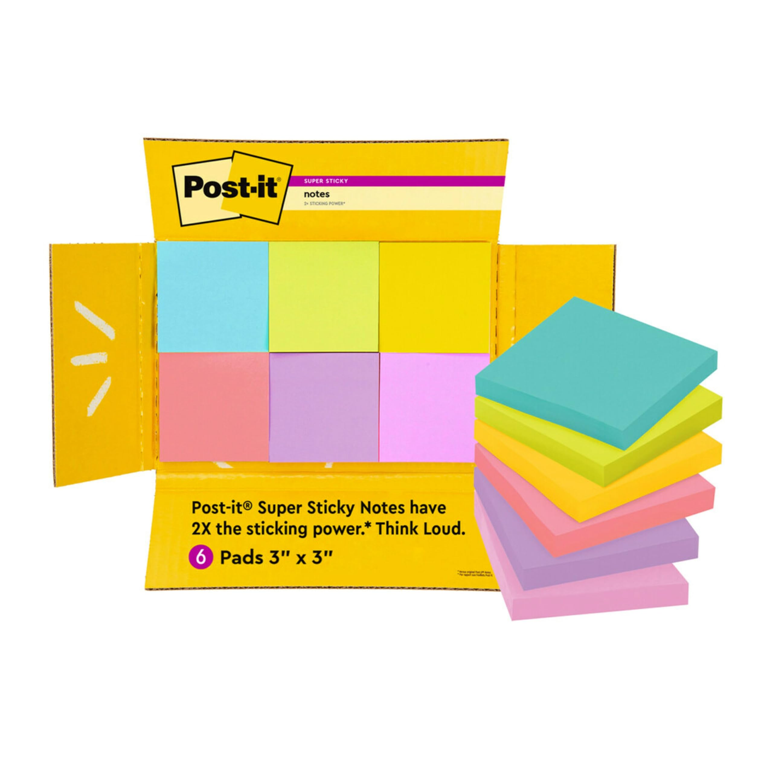 Notas adesivas Post-it, coleção Bright Color pacote com 6 blocos ...