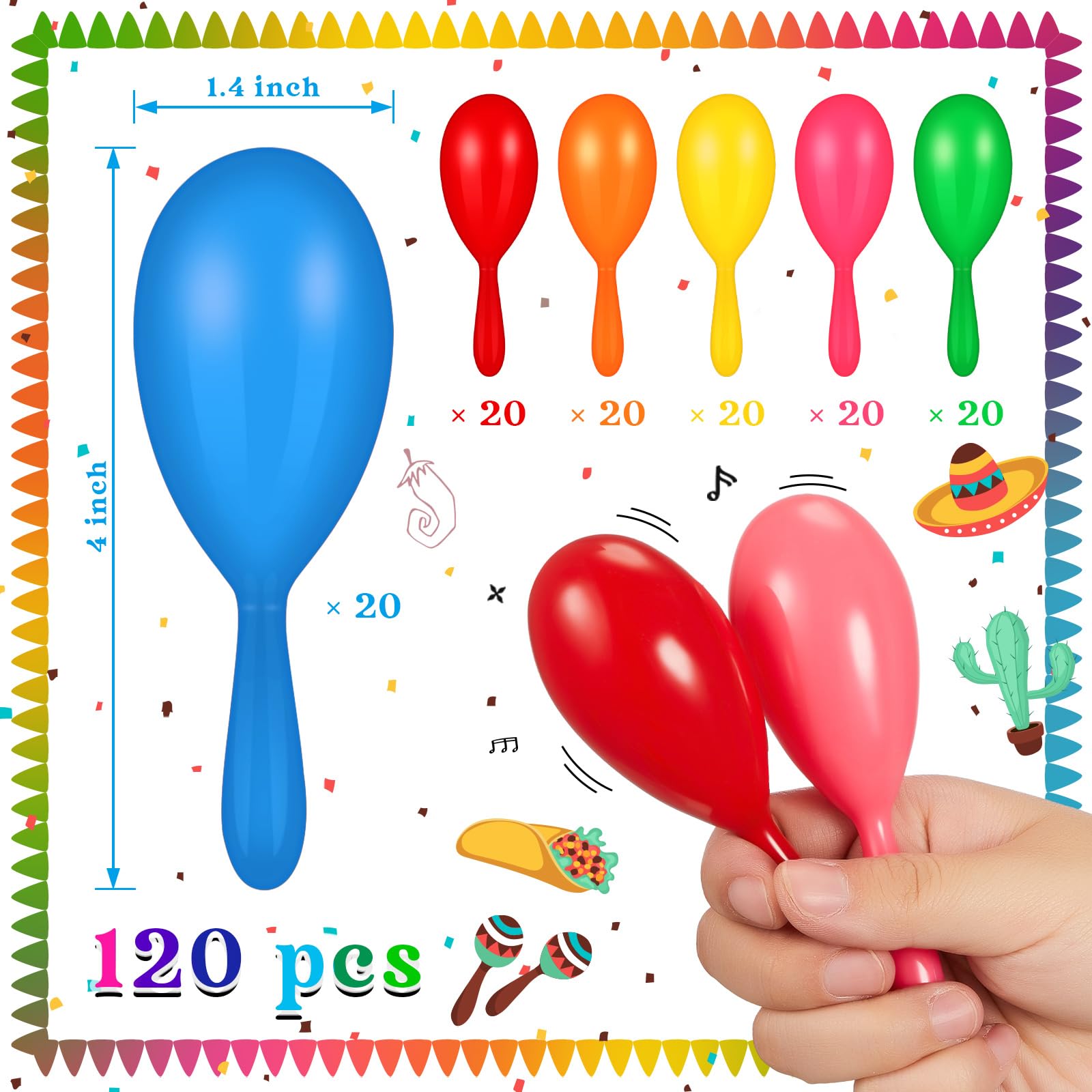Snapklik.com : 120 Pcs 4 Inch Mini Maracas For Kids Mexican Fiesta ...